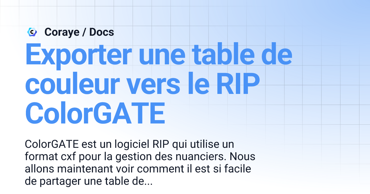 Exporter une table de couleur vers le RIP ColorGATE | Coraye / Docs