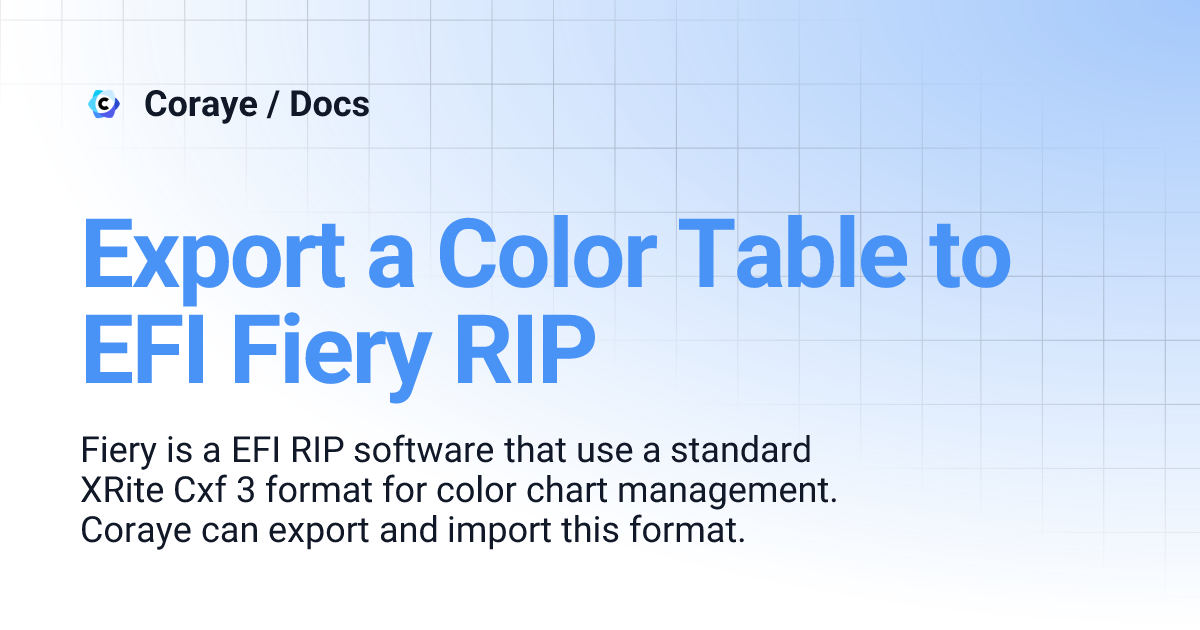 Export a Color Table to EFI Fiery RIP | Coraye / Docs