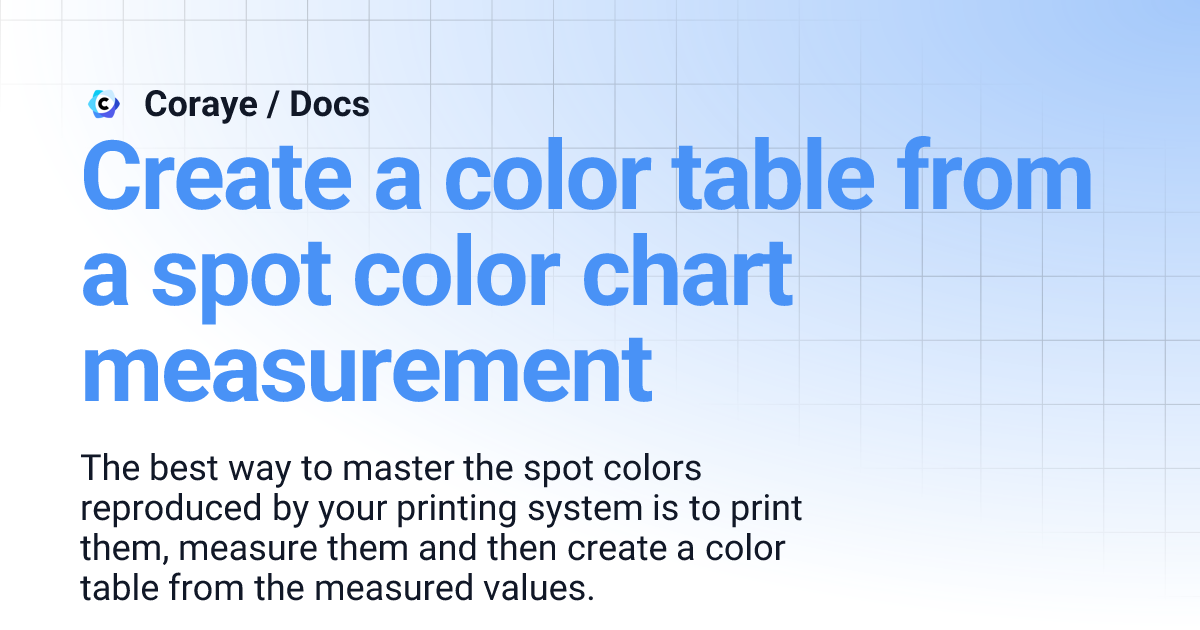 Create a color table from a spot color chart measurement | Coraye / Docs